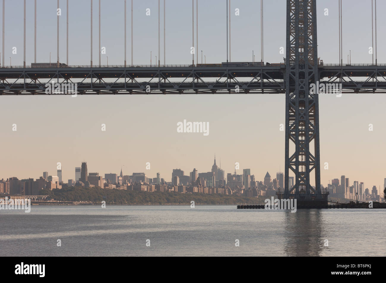 The George Washington Bridge high over the Hudson River, with the ...