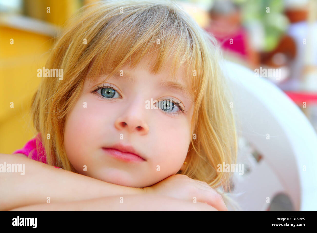closeup face little blond girl portrait smile blue eyes Stock Photo - Alamy