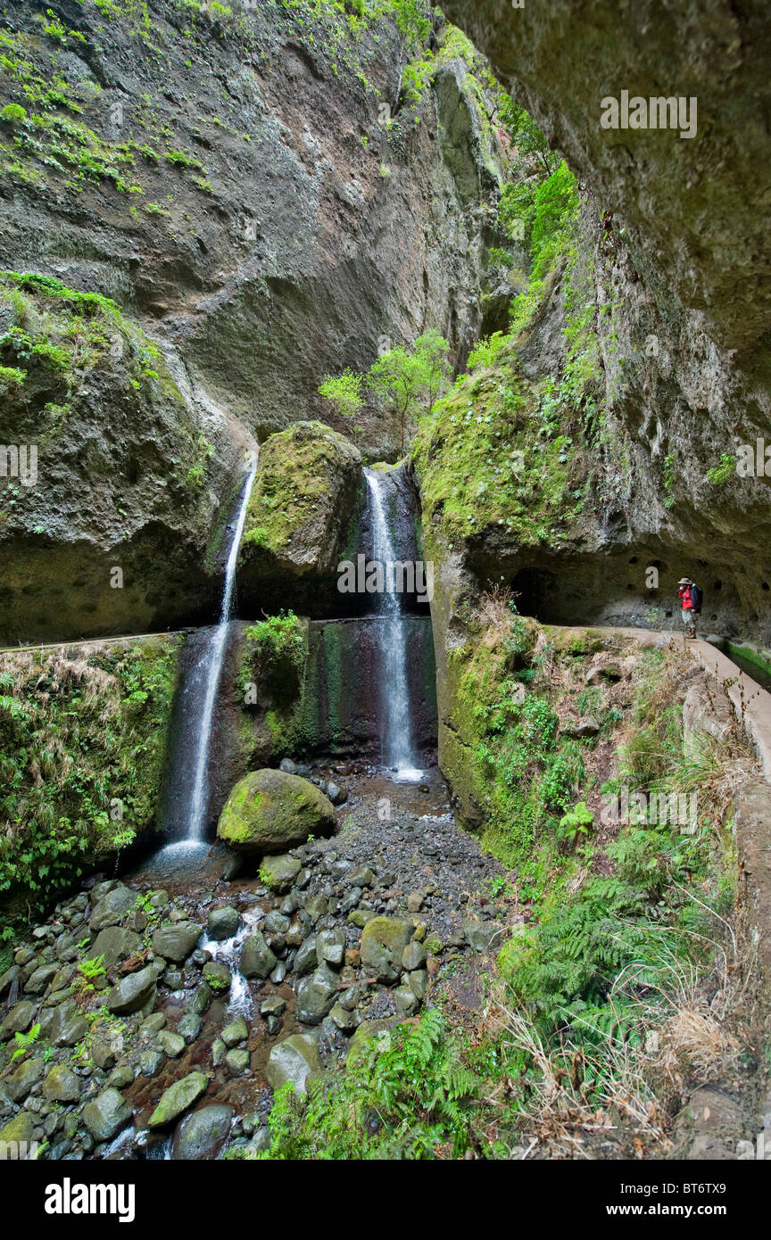 Levada Nova leading past the waterfall, Lombada da Ponta do Sol ...