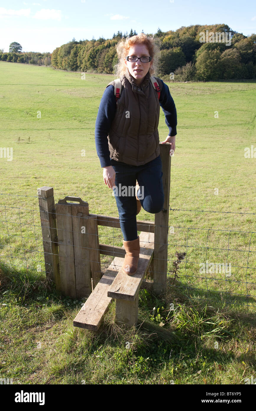 A stile and footpath, Hampshire, England Stock Photo - Alamy