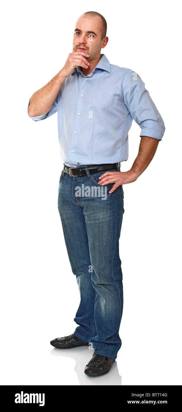 thinking man portrait isolated on white background Stock Photo - Alamy
