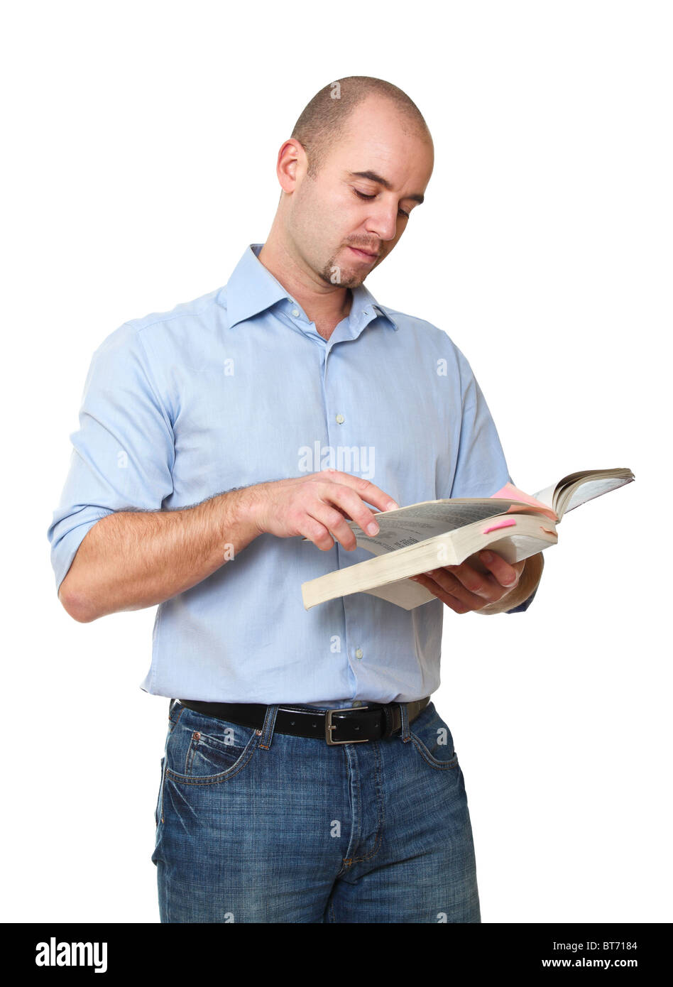 man reading a book isolated on white background Stock Photo - Alamy