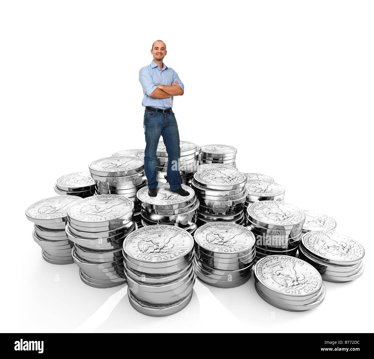 standing man on dollar coin 3d white background Stock Photo - Alamy