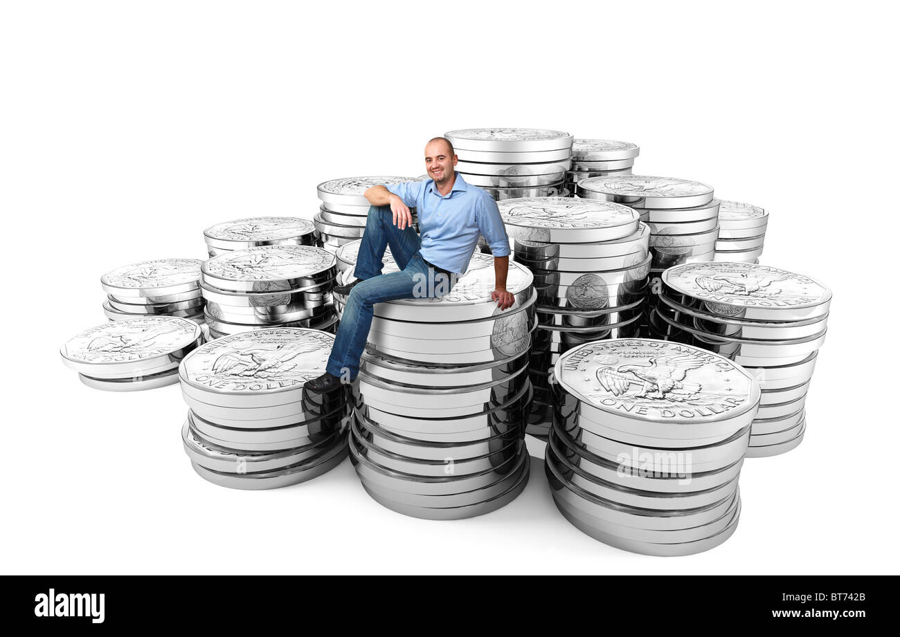 smiling man on dollar coin 3d white background Stock Photo - Alamy