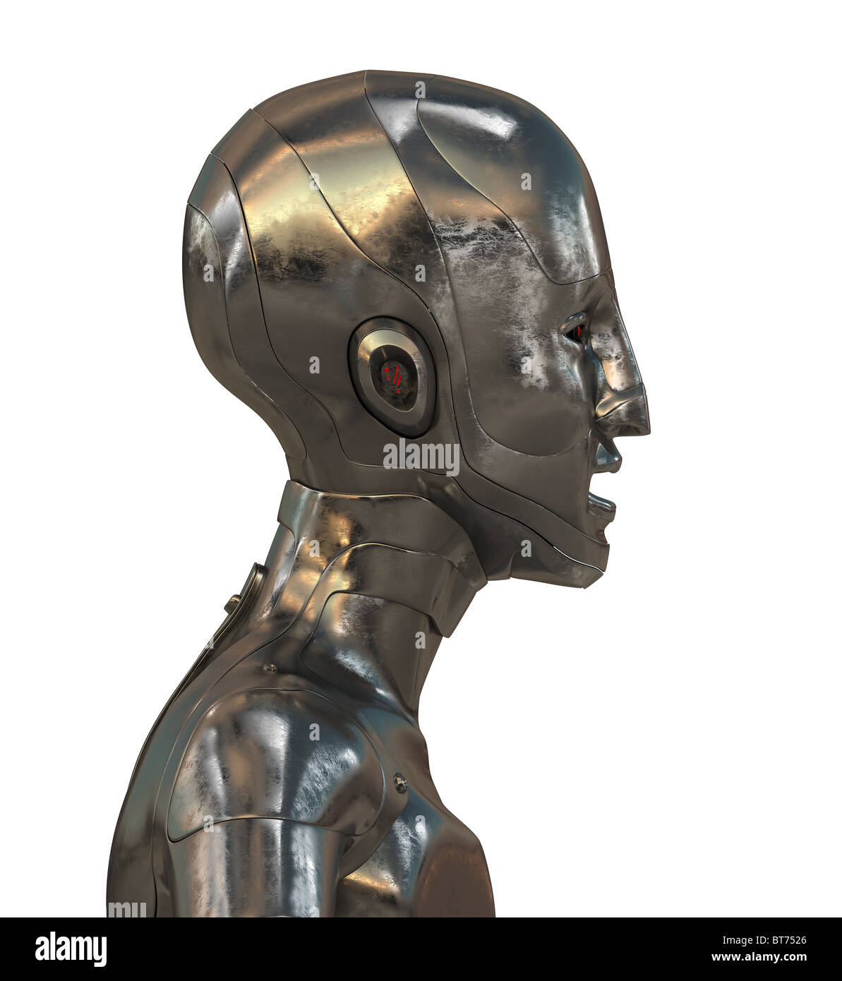 Gold futuristic robotic man. Bizarre cyborg in golden style isolated on ...