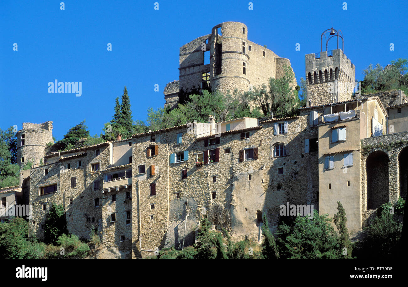 France, Drome, Montbrun les Bains, The castle and village Stock Photo ...