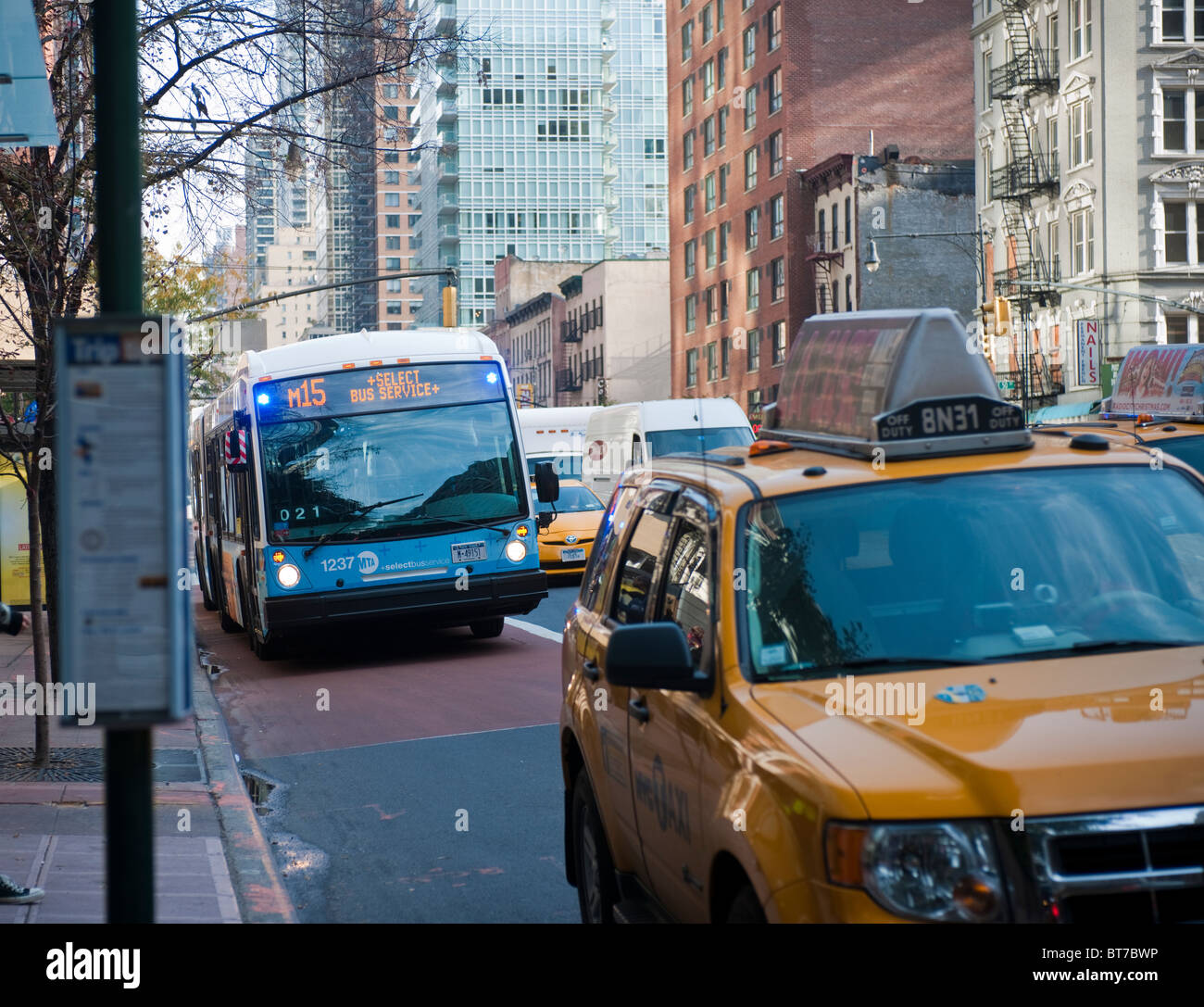 Select Bus Service bus on Second Avenue in Midtown in New York Stock ...