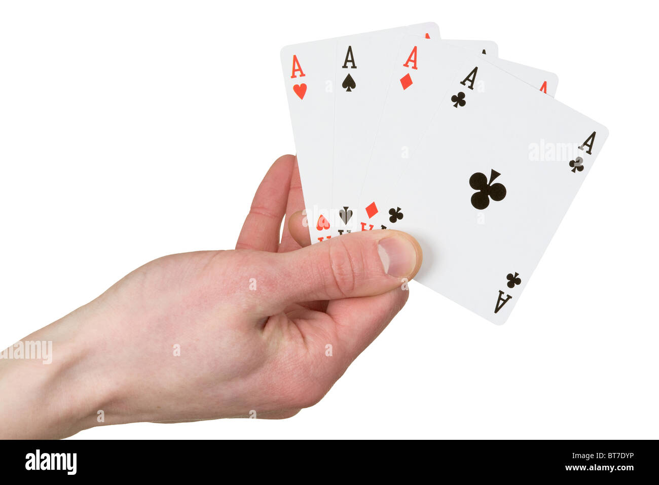 Four ace on the hand on the white background Stock Photo - Alamy