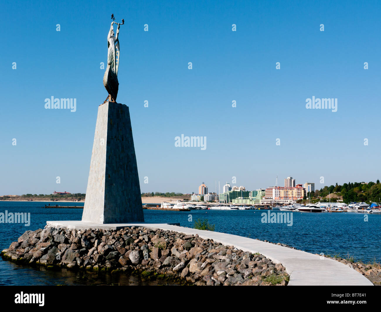 Statue of St. Nicholas in Nessebar Bay and Harbour, Bulgaria, Black Sea ...