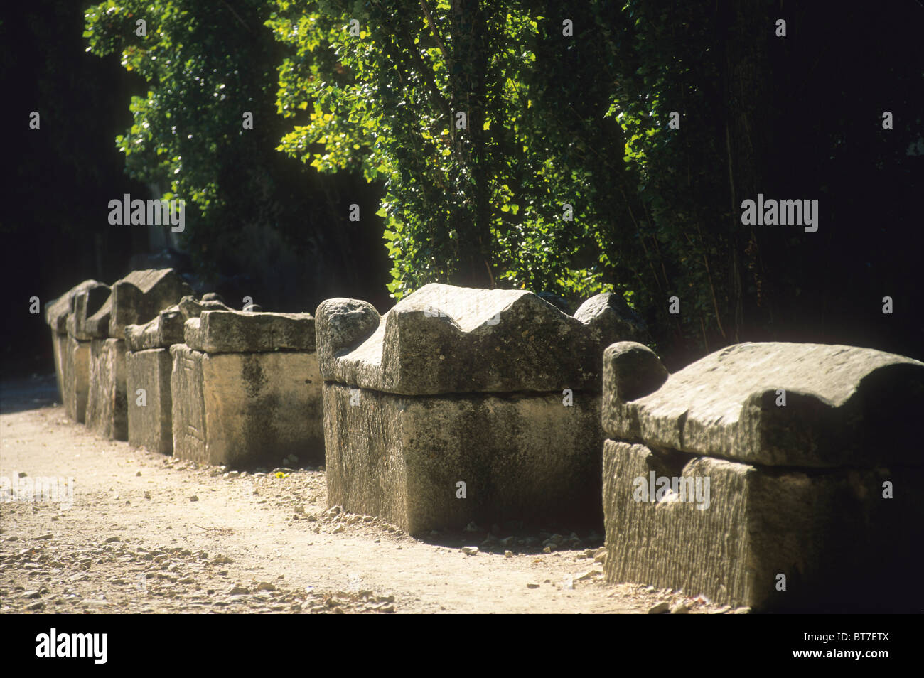 France, Bouches du Rhone, Arles, Necropolis of the Alyscamps, Stone ...