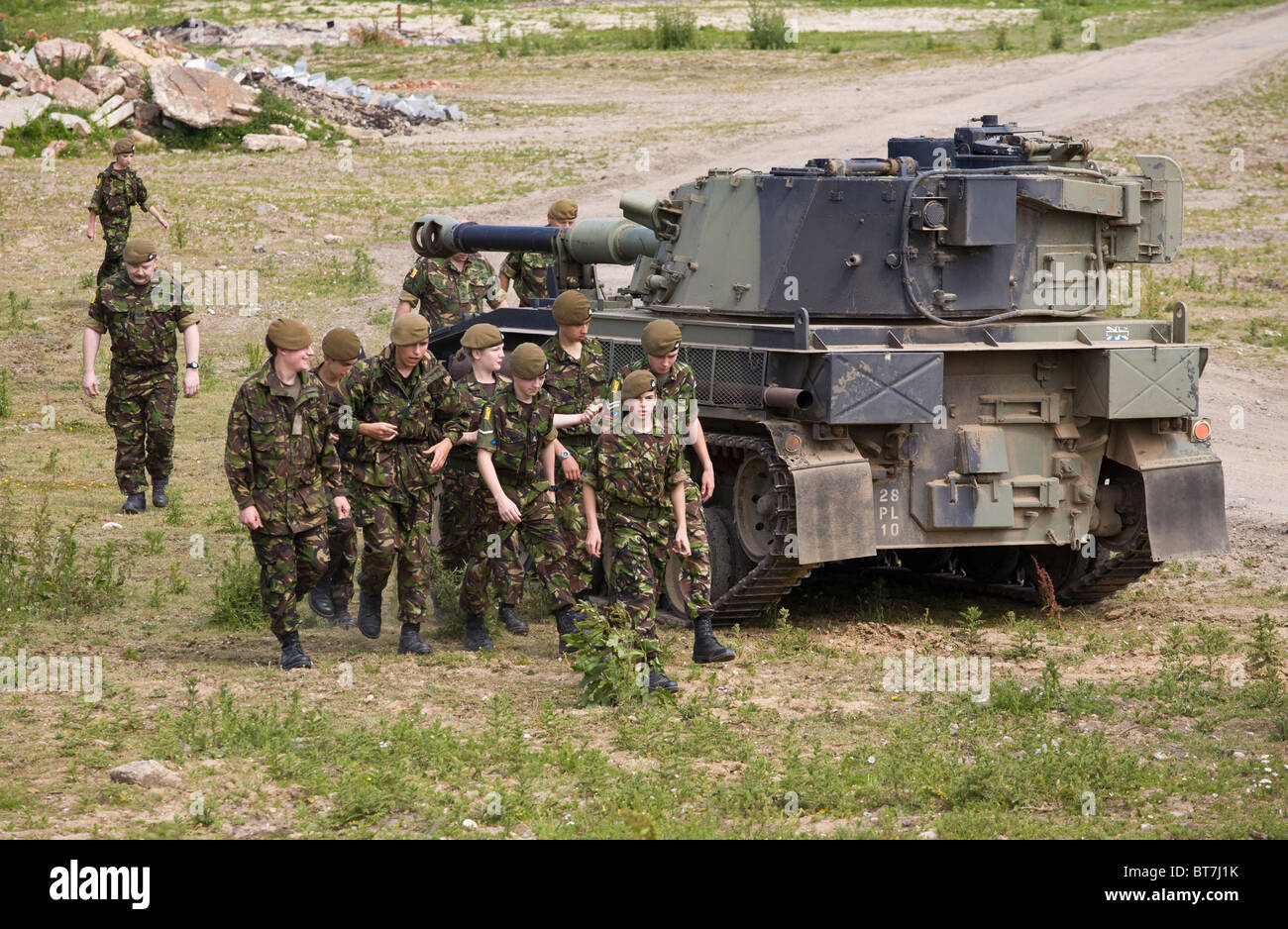Cadets return from training and pass the Vickers Abbott SPG at the ...