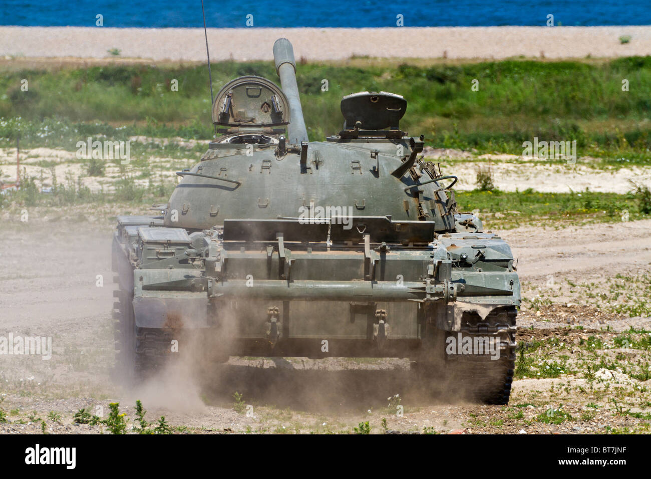 Russian T-55 tank on mobile display at the Muckleburgh Military Museum ...