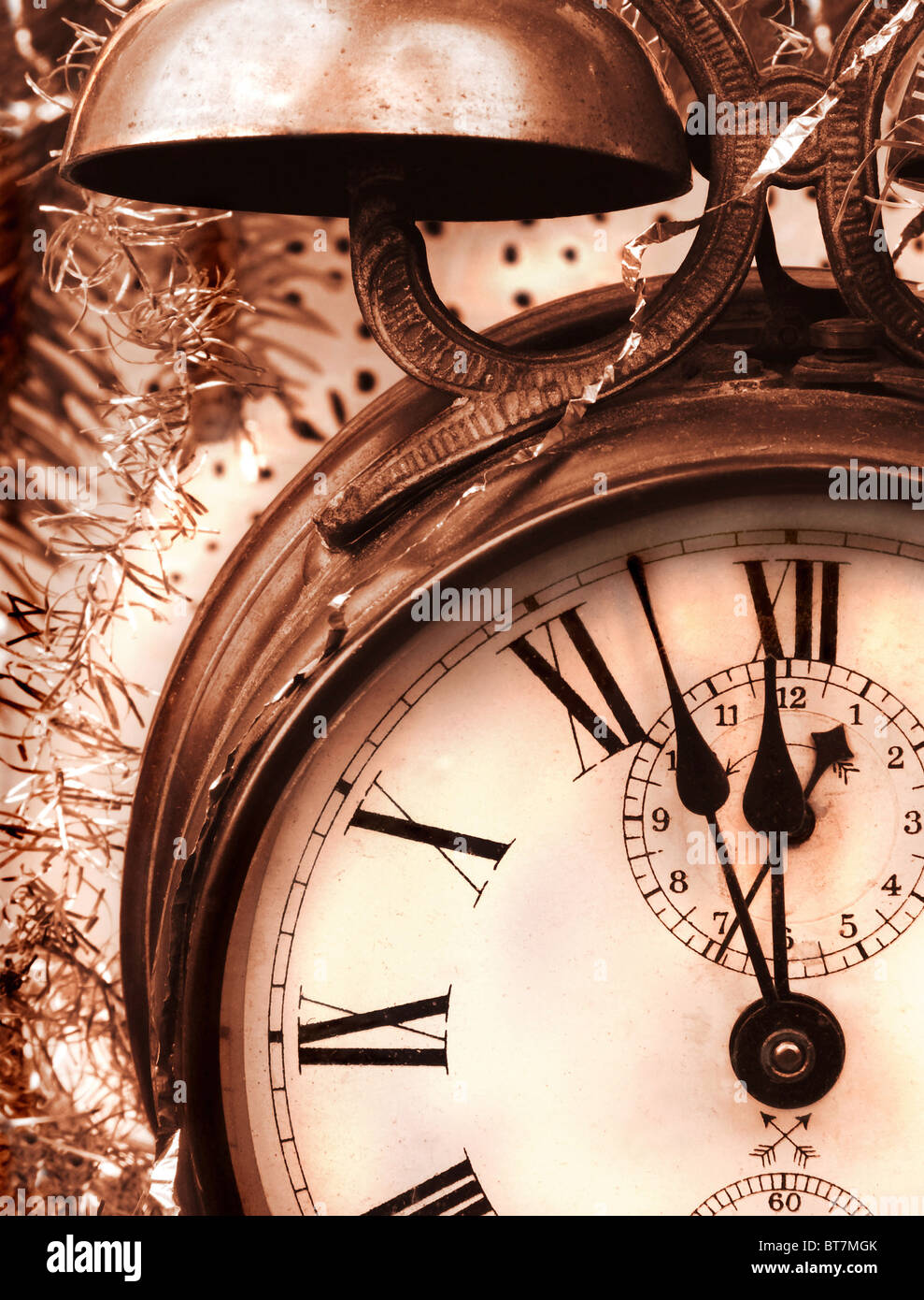 Vintage alarm clock in close up Stock Photo - Alamy