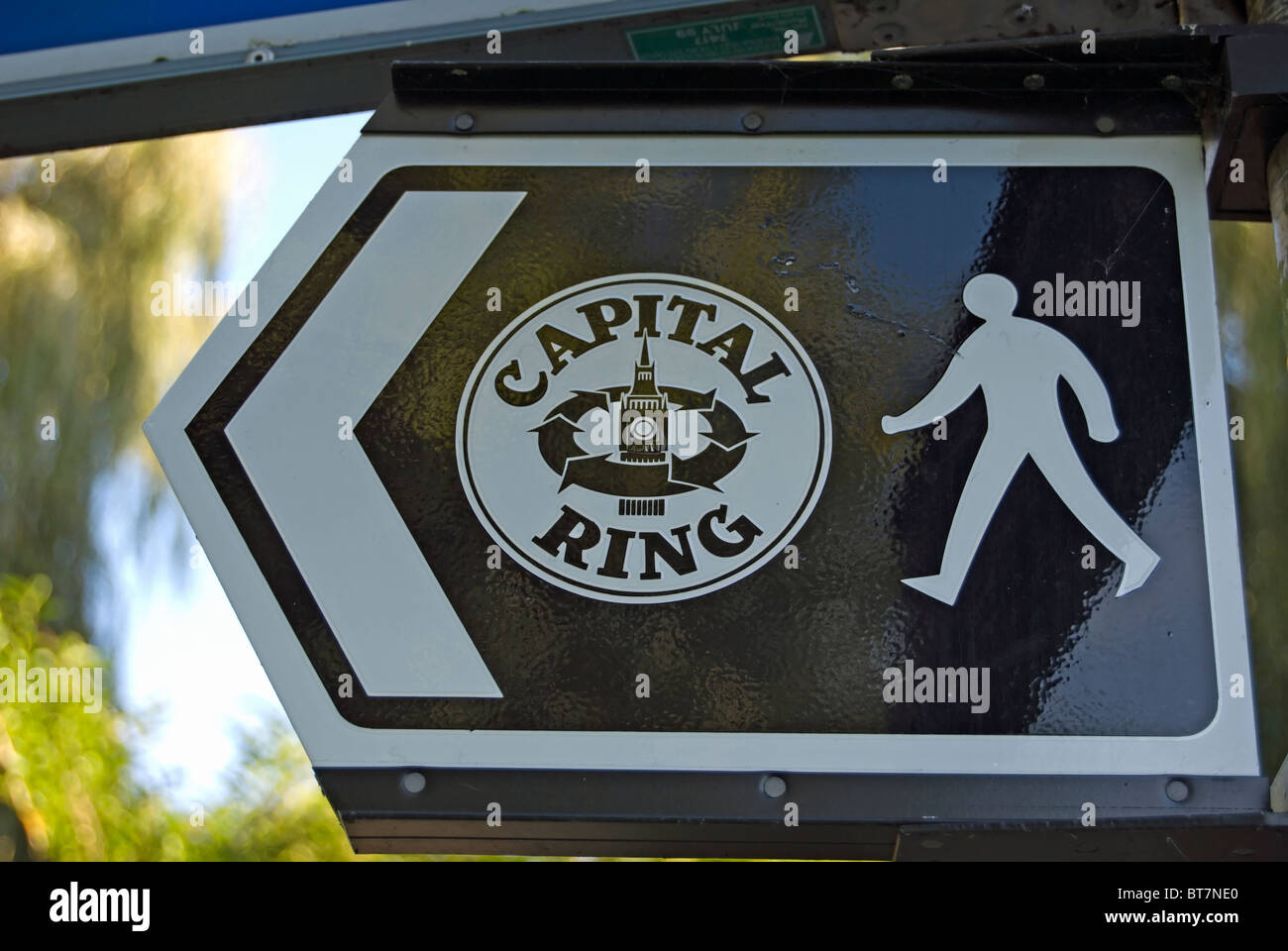 left pointing sign for the capital ring, a network of walking trails ...