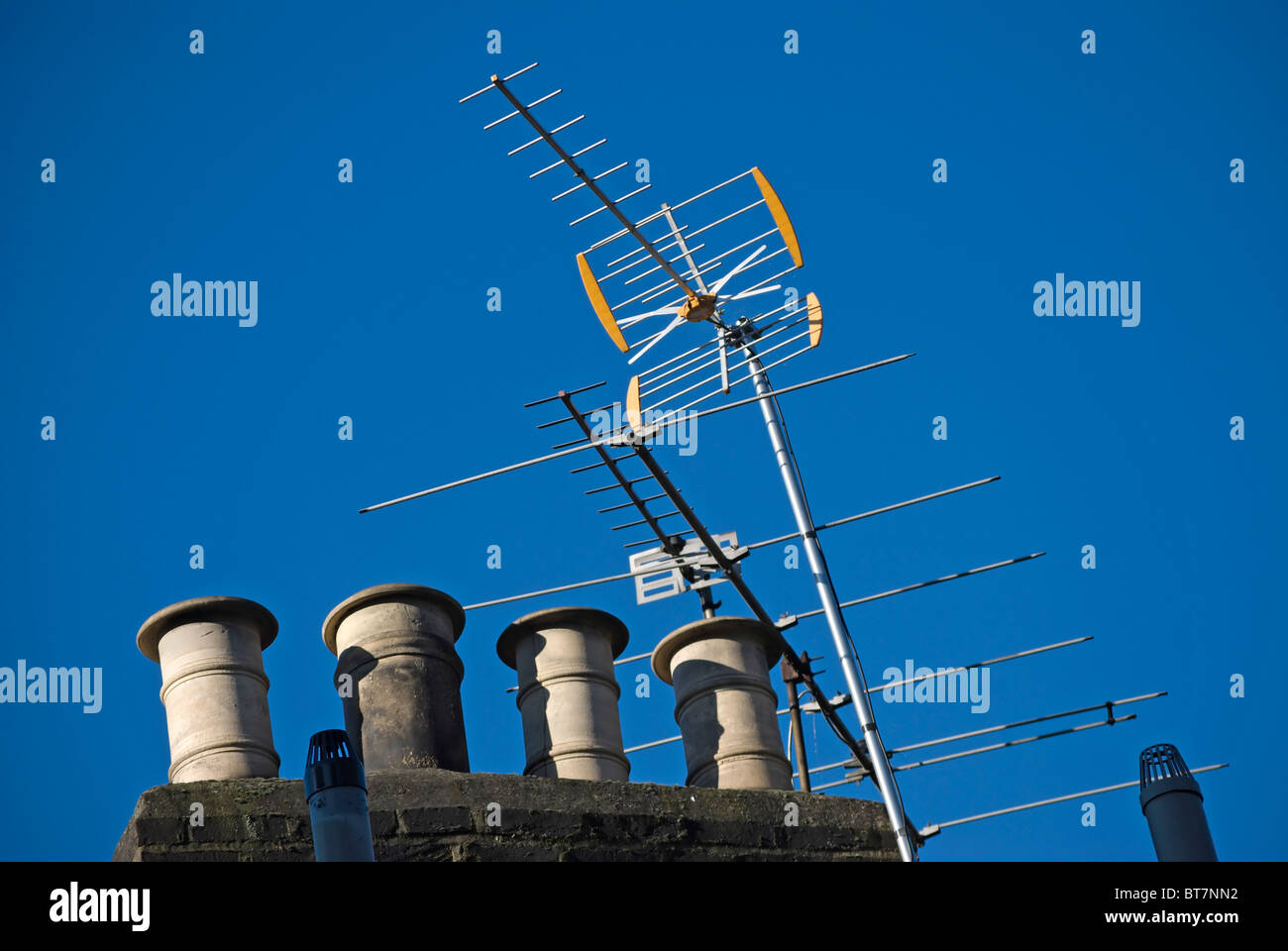 three different types of tv aerial, including a yagi and a double yagi ...