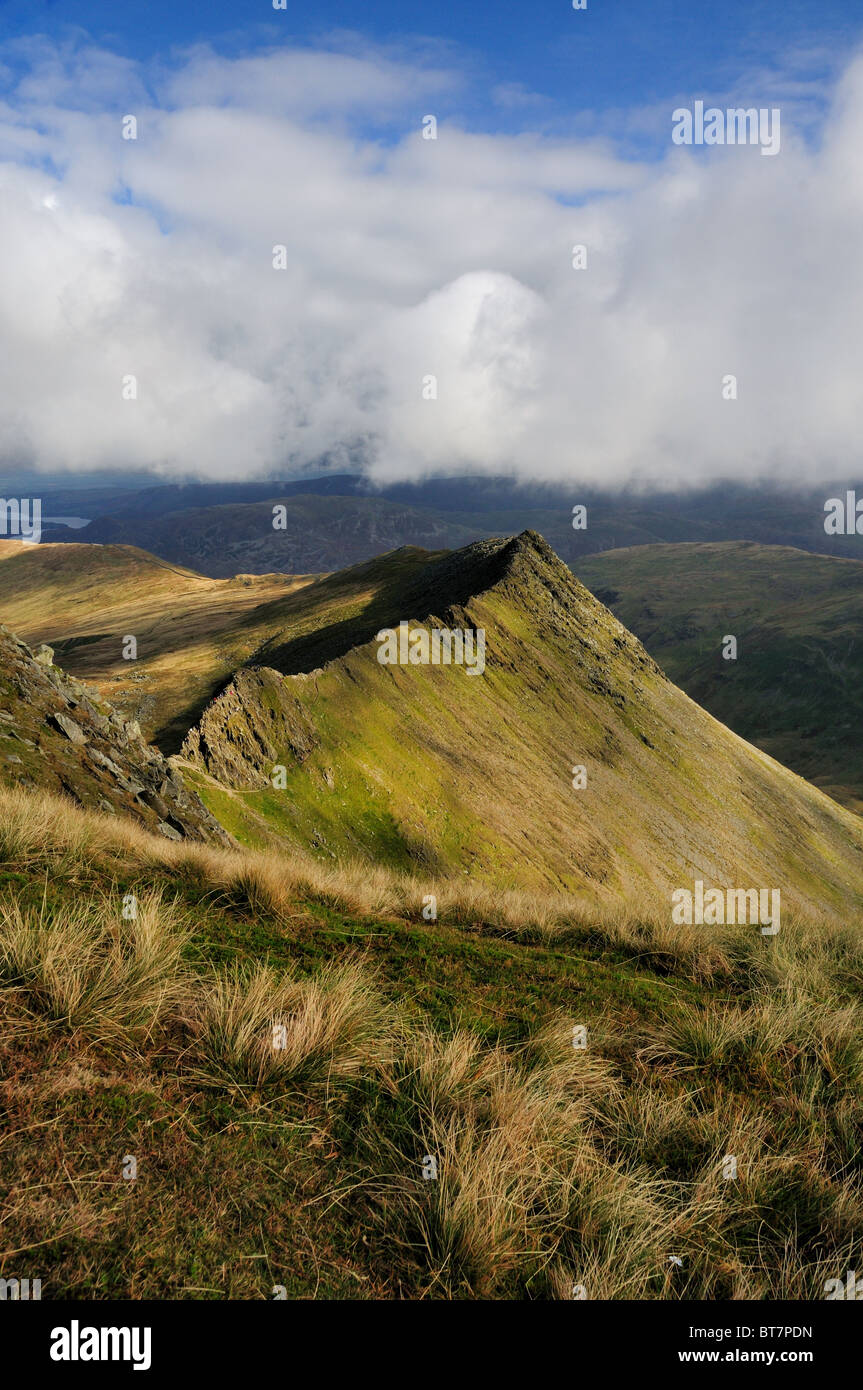 Striding Edge, mountain ridge on Helvellyn in the English Lake District ...