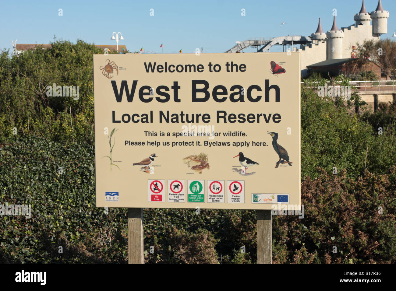 West Beach Nature Reserve Sign Littlehampton West Sussex UK Stock Photo ...