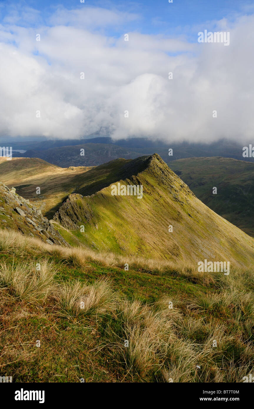 Striding Edge, mountain ridge on Helvellyn in the English Lake District ...