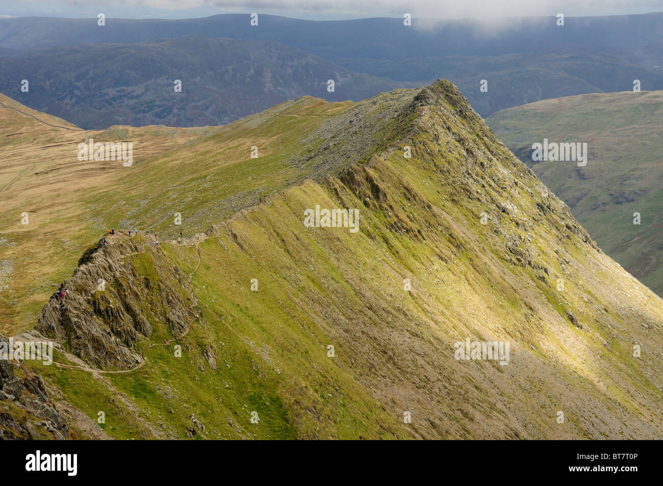 Striding Edge, mountain ridge on Helvellyn in the English Lake District ...