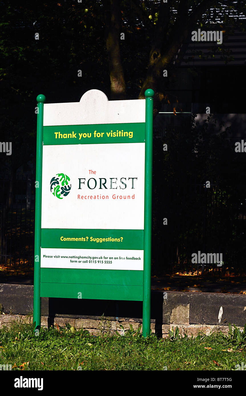 Signage from the Forest Recreation Ground, Nottingham Stock Photo - Alamy