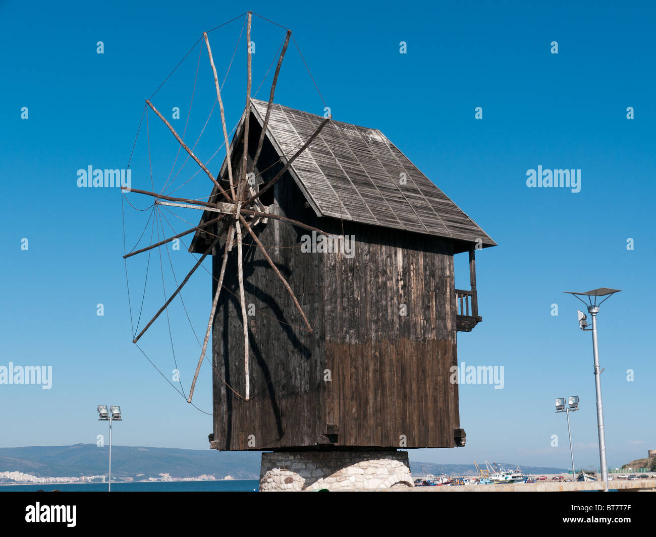 Old Windmill in Nessebar Bay, Bulgaria, Black Sea Stock Photo - Alamy