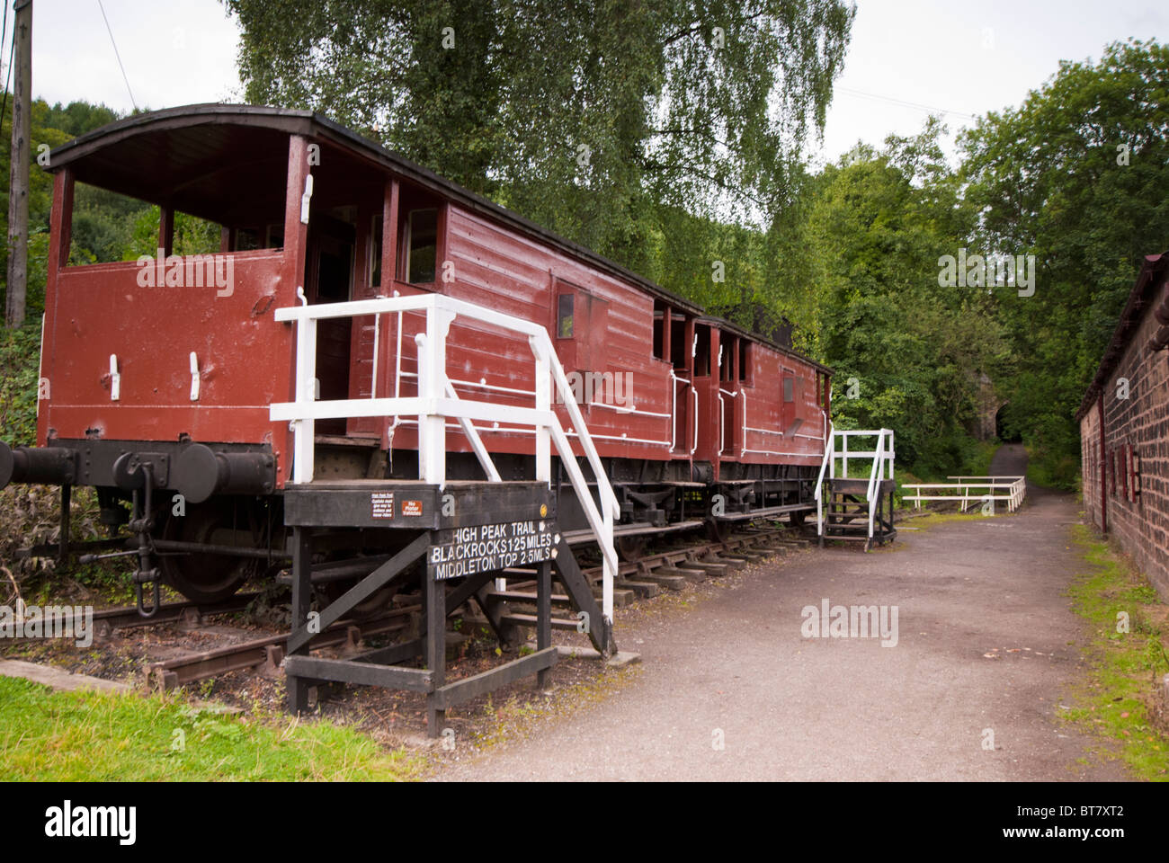 A pair of old goods brake van railway carriages located at High Peak ...