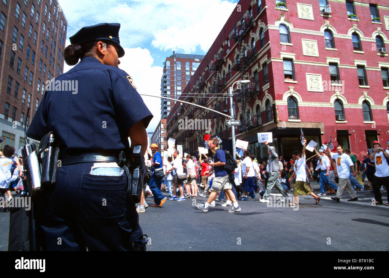Black female New York cop policing a demonstration in Downtown ...
