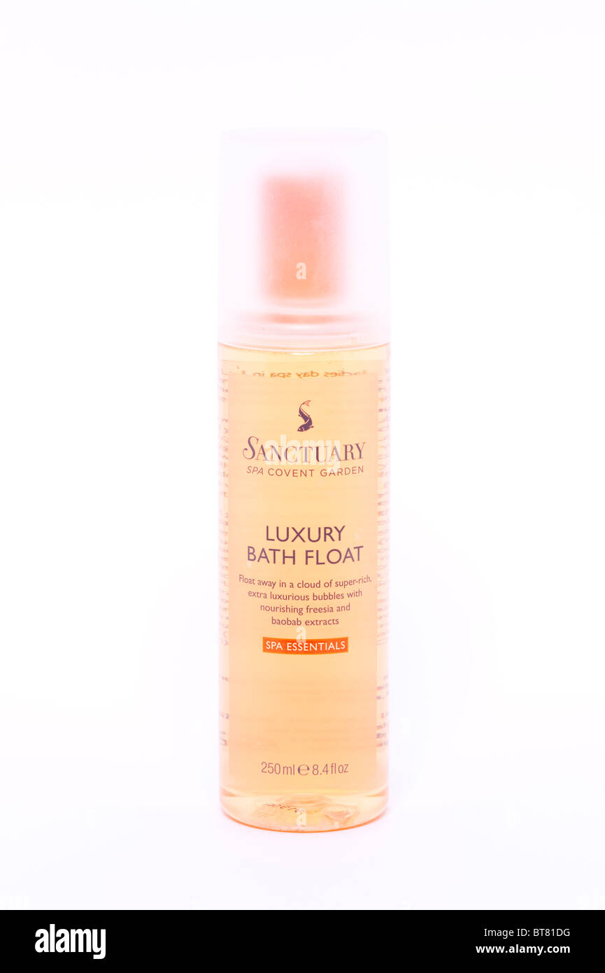 A close up photo of a bottle of spa essentials sanctuary bubble bath ...