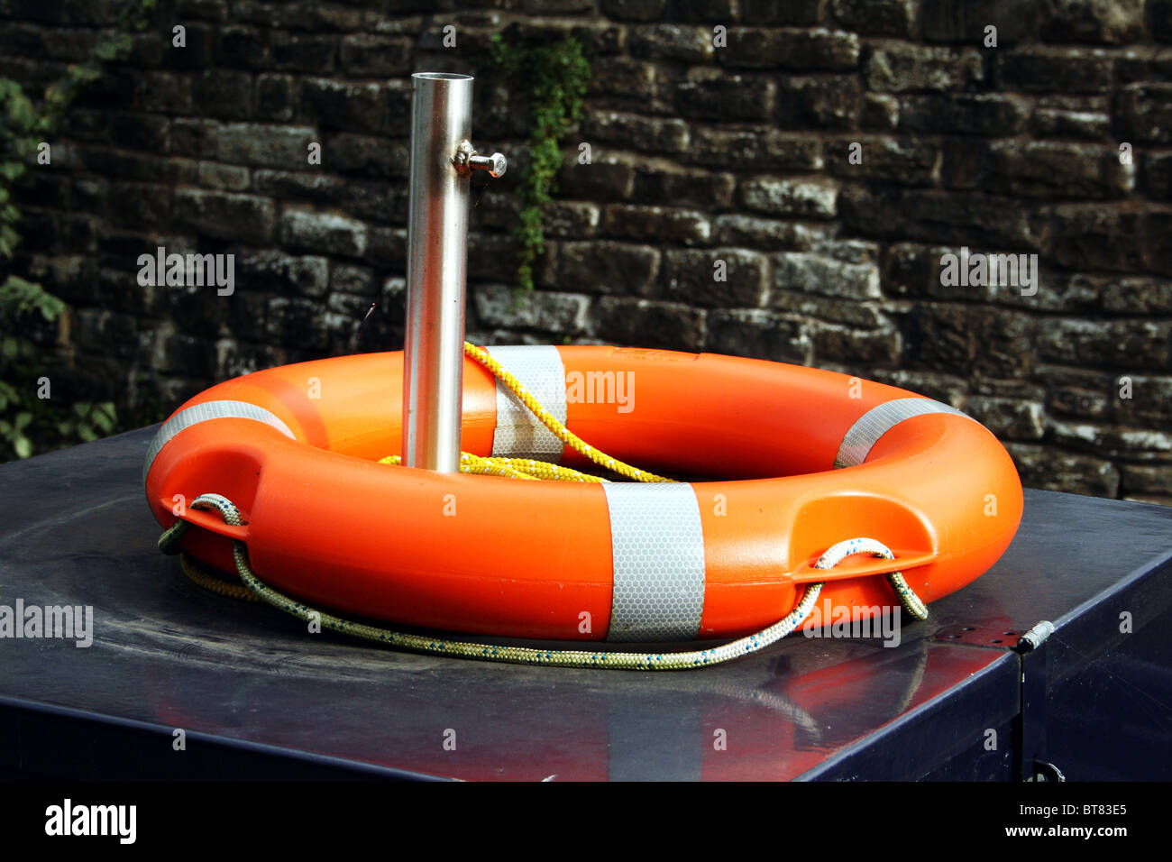 Life Belt on a Narrowboat Canal waterway Stock Photo - Alamy