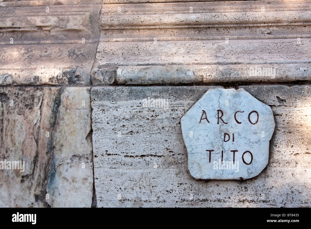 Arco di Tito (Titus Arch) Sign - indication written on a marble plate ...