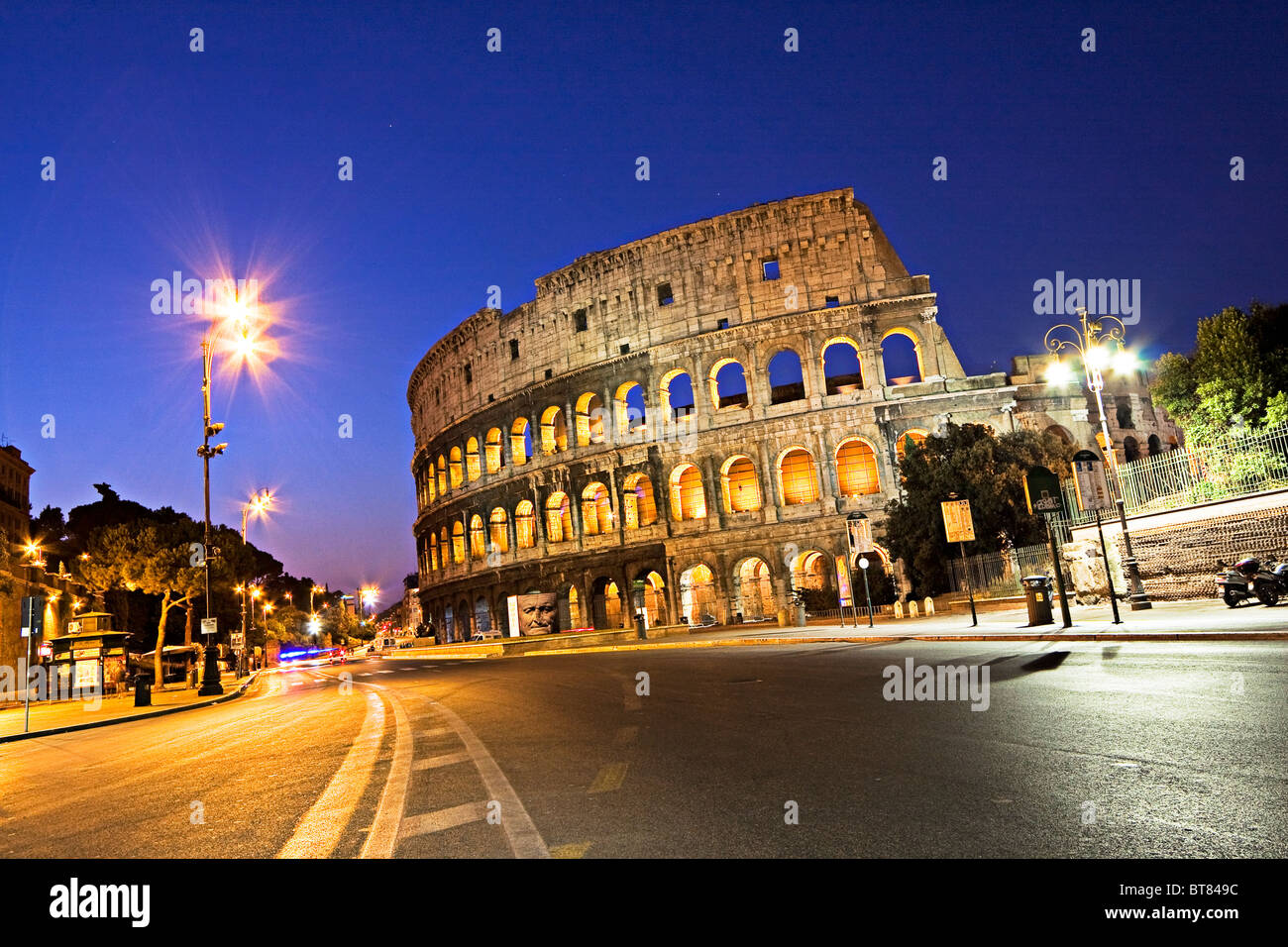 Colosseum at night empty road, Rome Stock Photo - Alamy
