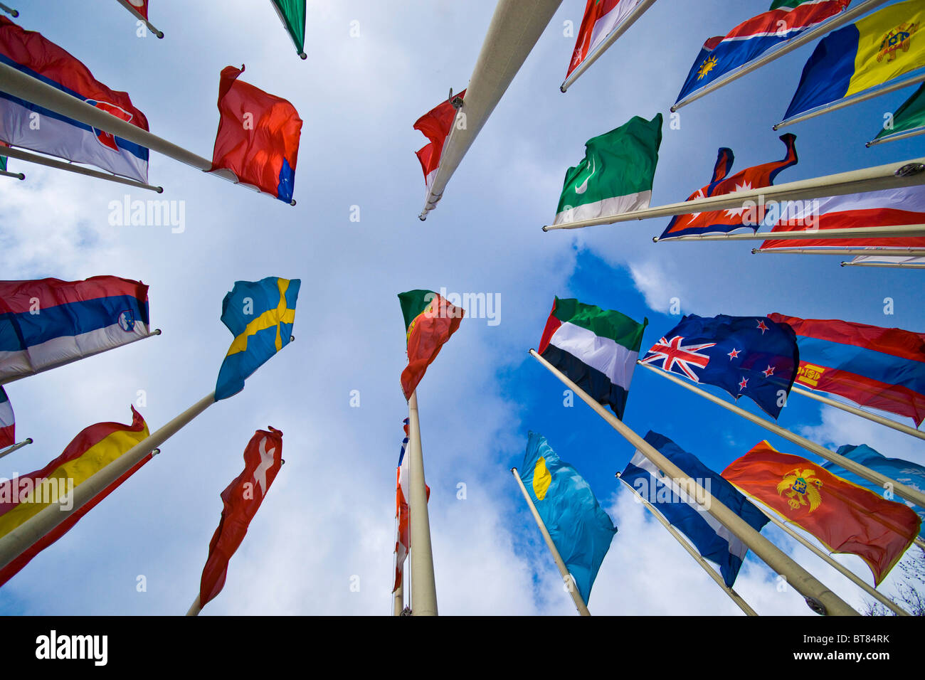 International flags in front of Messe Berlin fairgrounds, Berlin ...