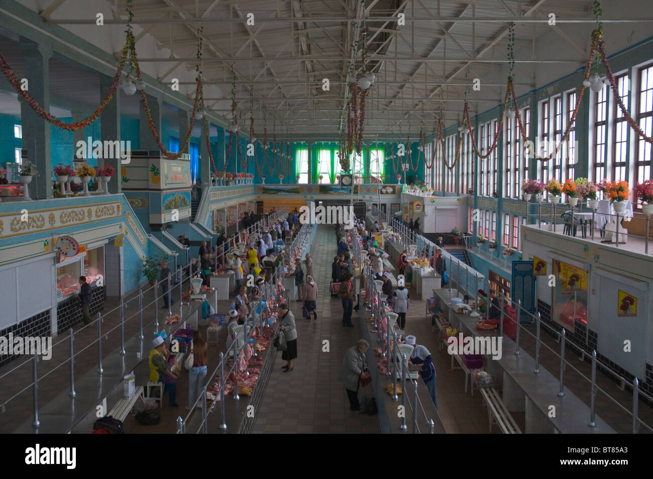 Market hall selling meat at Krakivsky market Lviv western Ukraine ...