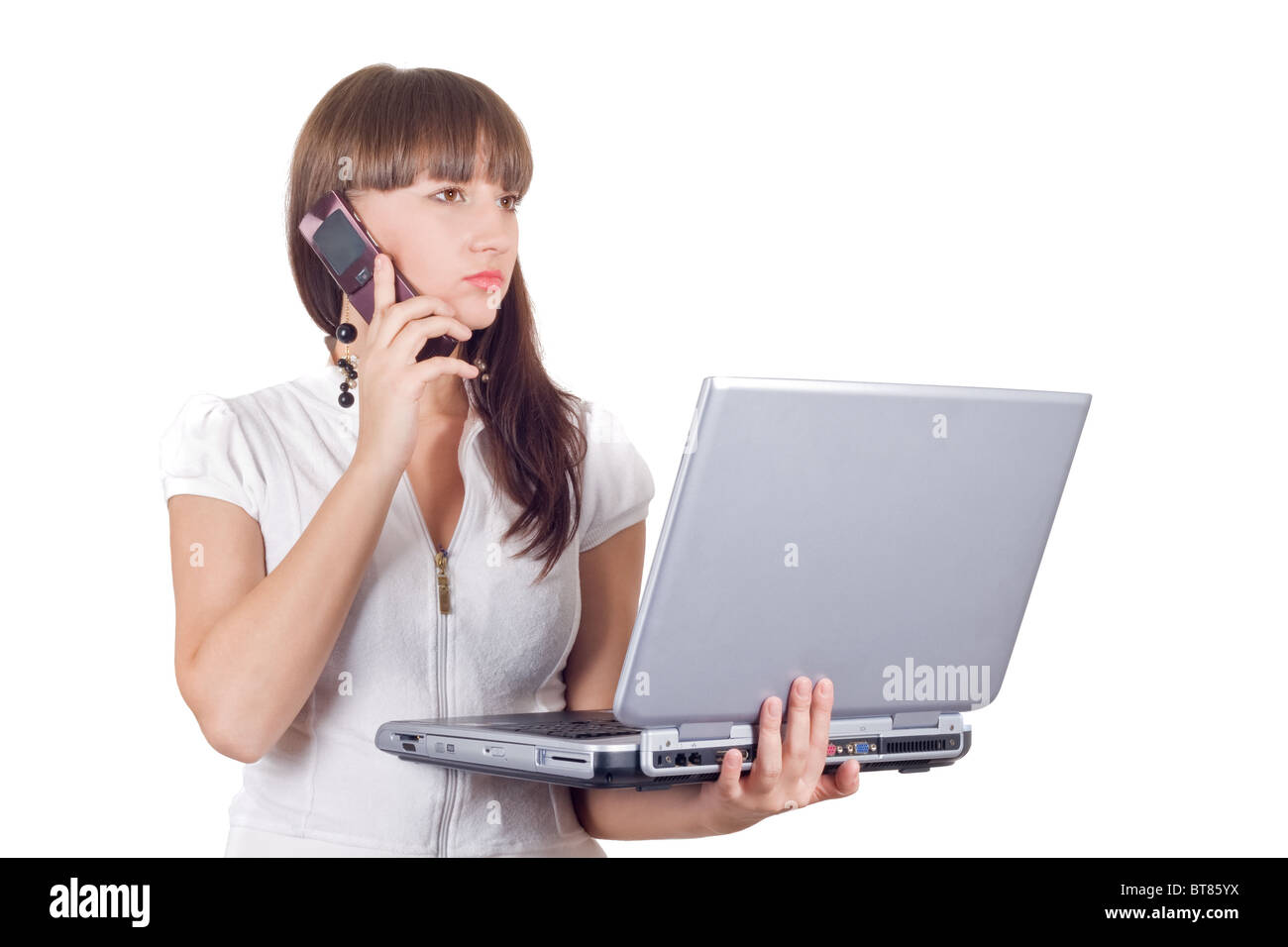 Businesswoman with laptop , busy Stock Photo - Alamy