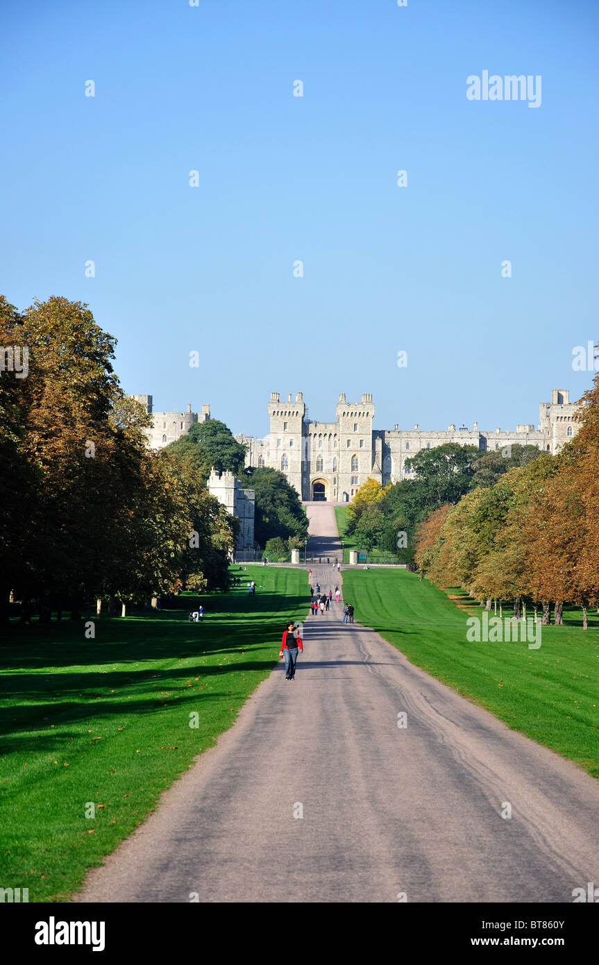 Windsor Castle from the Long Walk, in autumn, Windsor Great Park ...