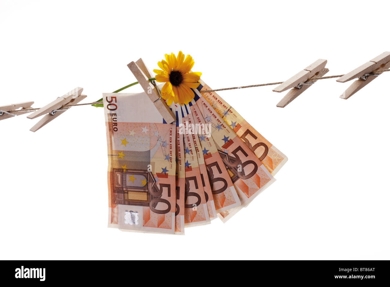 Forged euro banknotes on a clothesline Stock Photo - Alamy