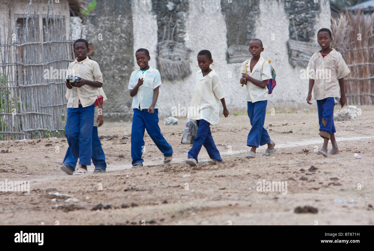Jambiani, Zanzibar, Tanzania. Muslim Schoolboys Walking to School Stock ...