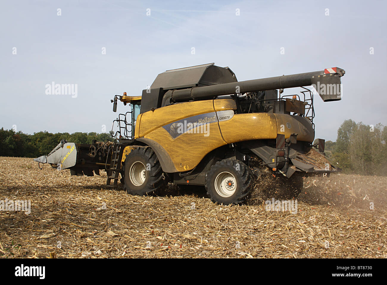 New Holland CR9070 Combine harvester cutting maize Stock Photo - Alamy
