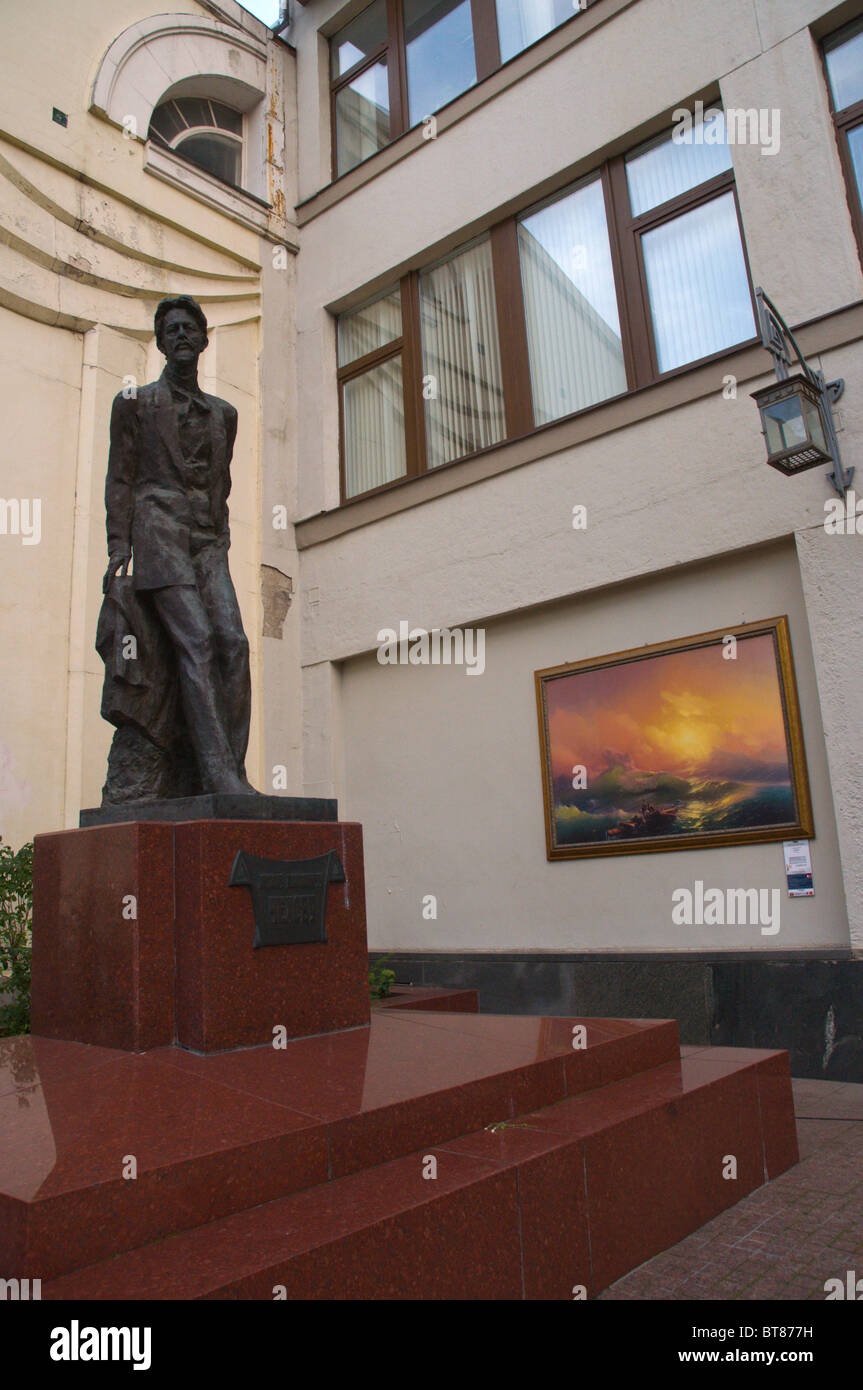 Statue of author Anton Chekhov along Kamergersky street central Moscow ...
