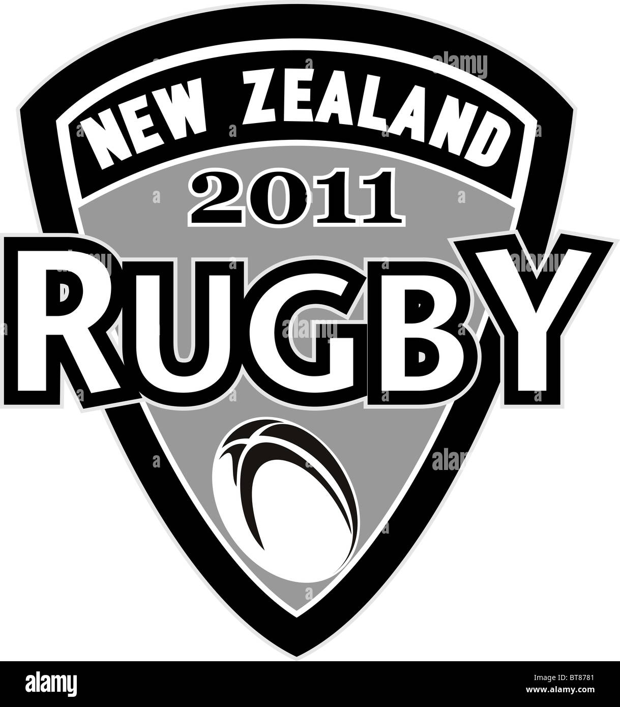 illustration of an icon showing a shield and rugby ball words "rugby ...