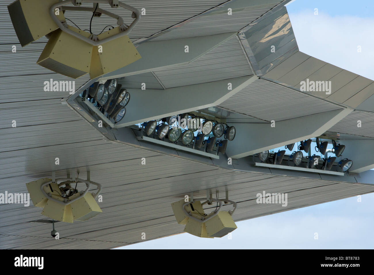 Flood lights on the south stand at Eden Park Stadium, Auckland, New ...