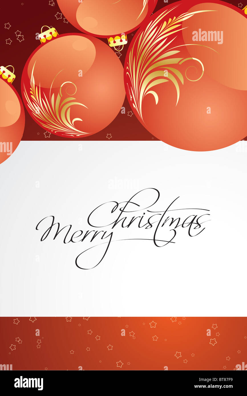 Christmas card with balls and letter of congratulation Stock Photo - Alamy