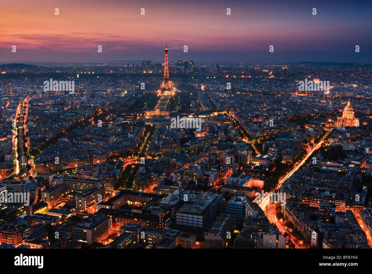 Sunset in Paris with the view from the Tour Montparnasse Tower on the ...