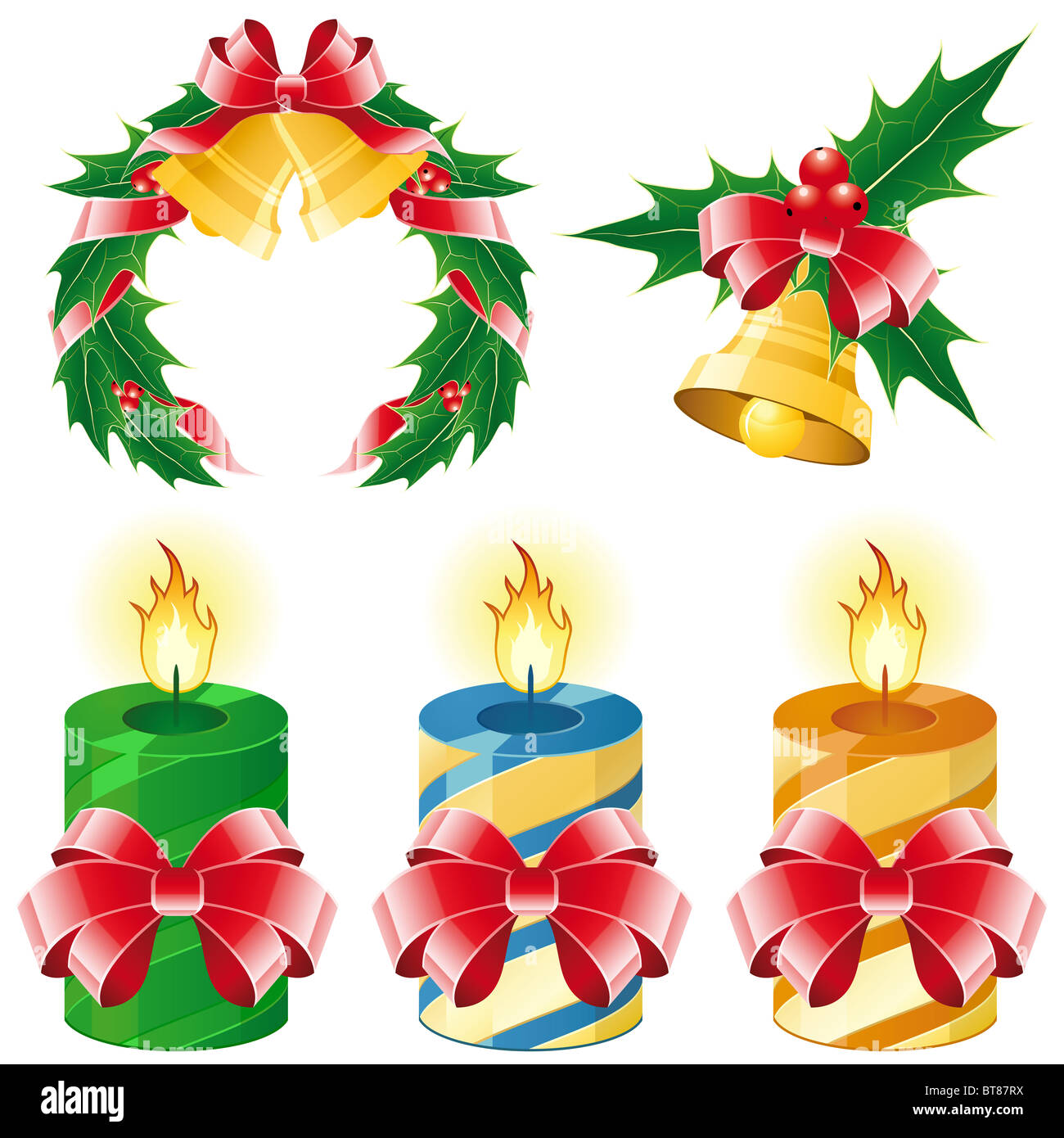Christmas icon set of five element - bell candles wreath Stock Photo ...