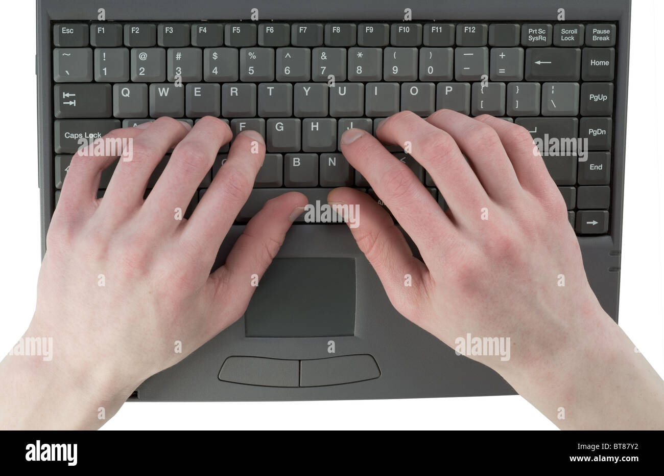 Male hand on keyboard on the white background Stock Photo - Alamy