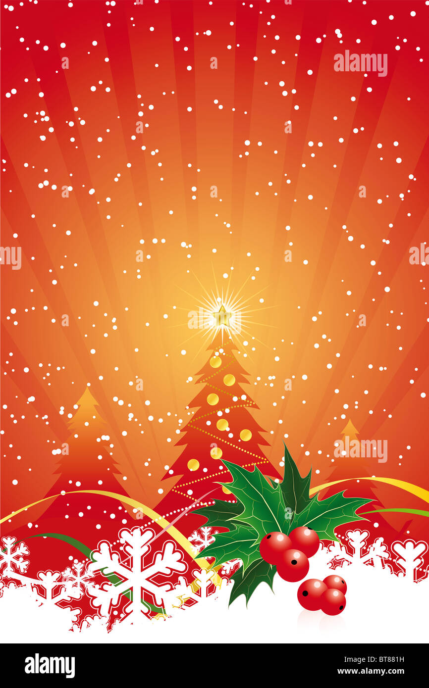 Christmas background with mistletoe and tree in red color Stock Photo ...