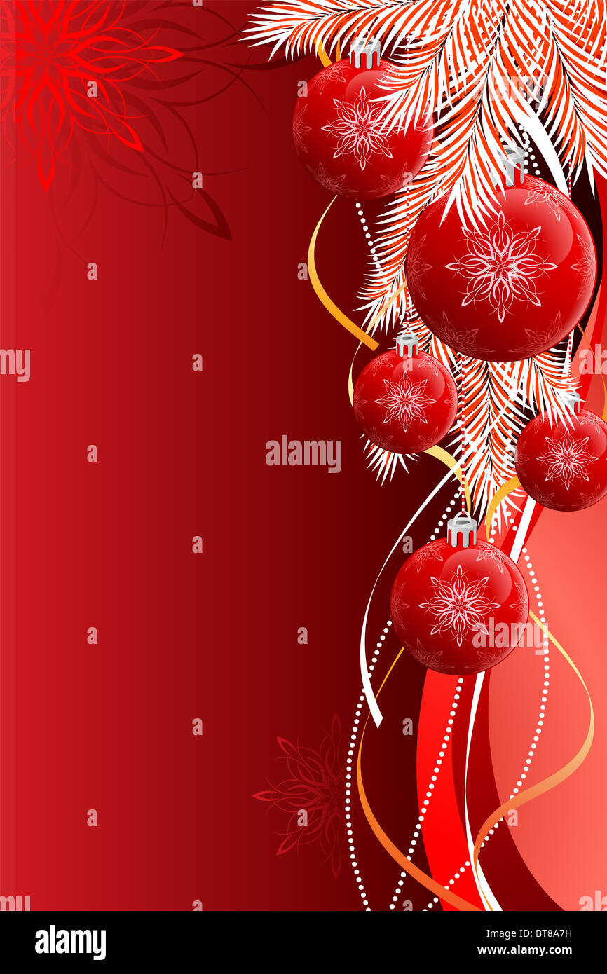 Background with baubles and decoration for your design in red color ...