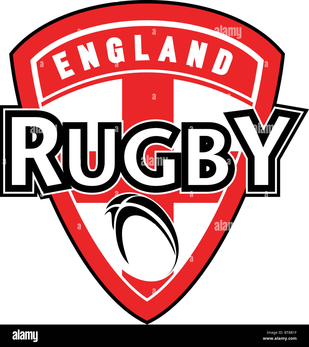 illustration of an icon showing a shield and rugby ball with words ...