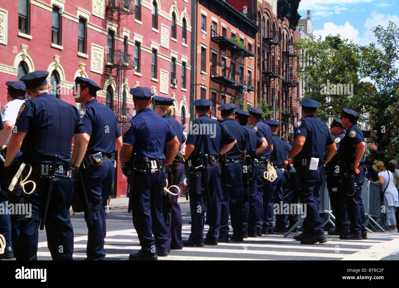 NYPD officer policing a demonstration in downtown Manhattan, New York ...