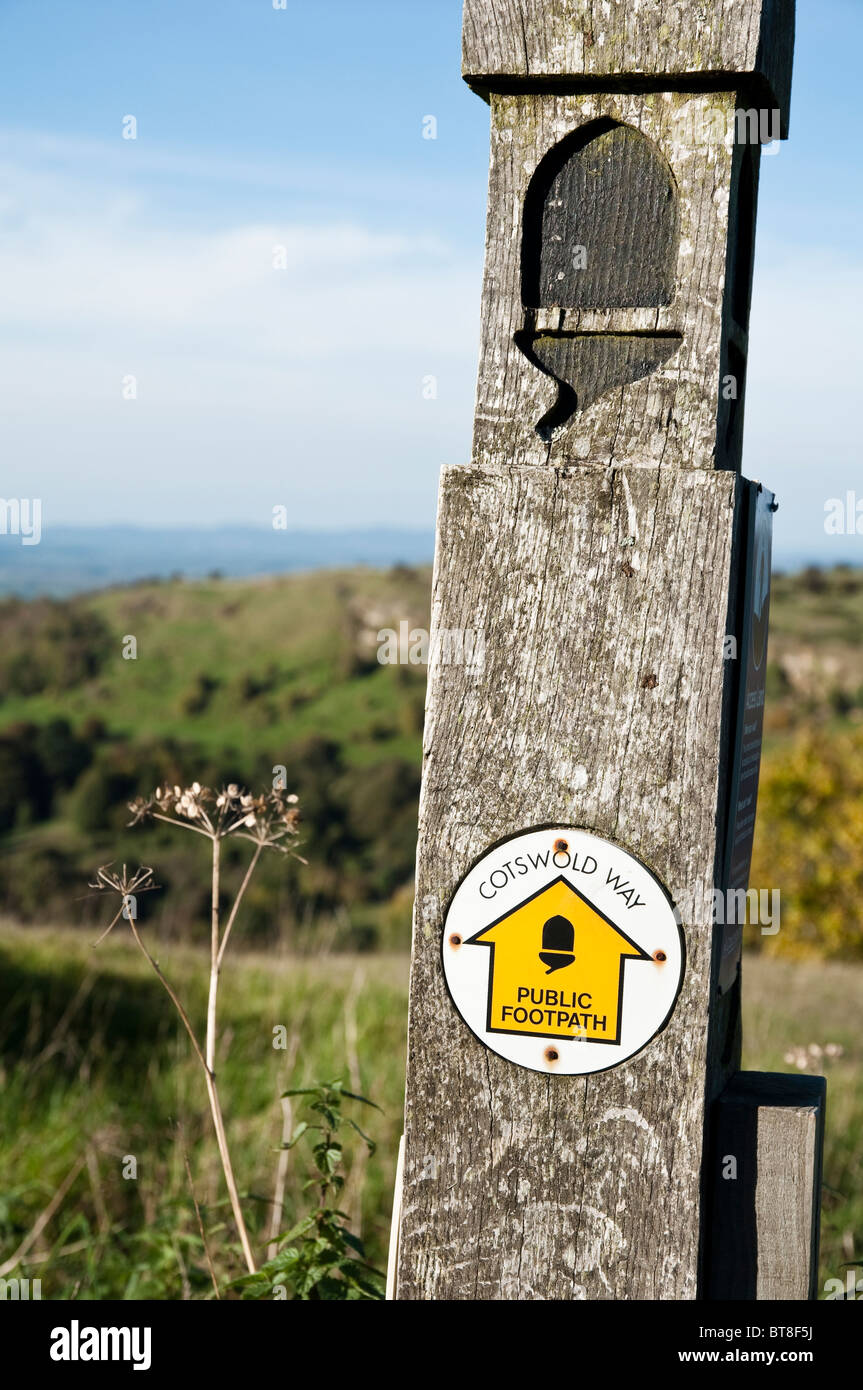 Cotswold Way sign post at Barrow Wake, Nr Birdlip, Cotswolds ...